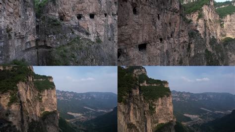 山西旅游陵川锡崖沟挂壁公路4k航拍 视频素材下载