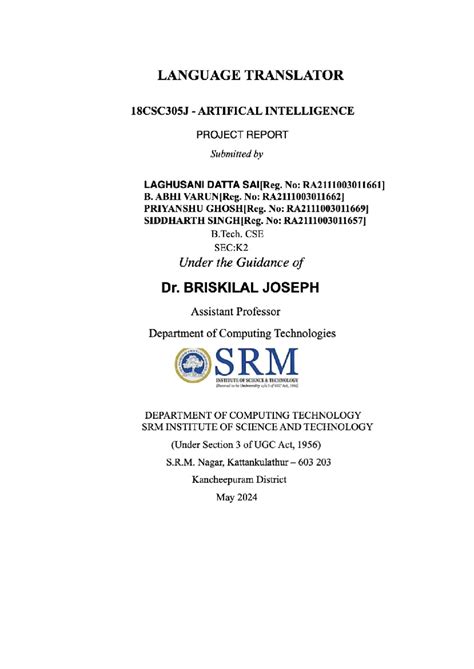 Ai Report 2 Language Translator A Mini Project Report Submitted In