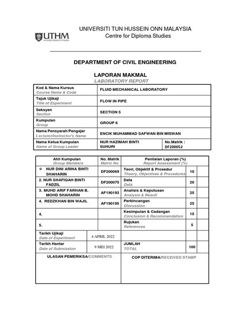 Flow In Pipes Labreport Download Free Pdf Fluid Dynamics