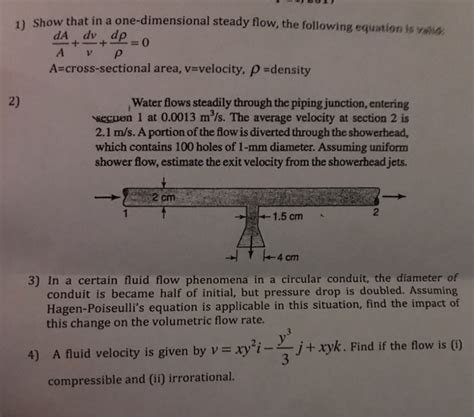 Solved Show That In A One Dimensional Steady Flow The