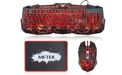 MFTEK Gaming Combo LED Backlit USB Wired Keyboard And Mouse Button Lighted Mouse And Large