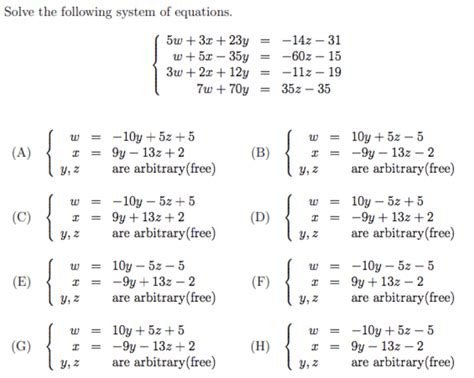 Solved Solve The Following System Of Equations 5w 30 Chegg Com