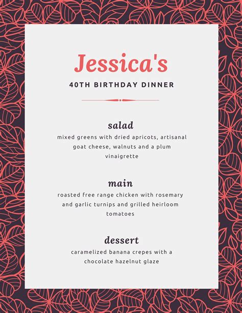 Dinner Party Menu Templates