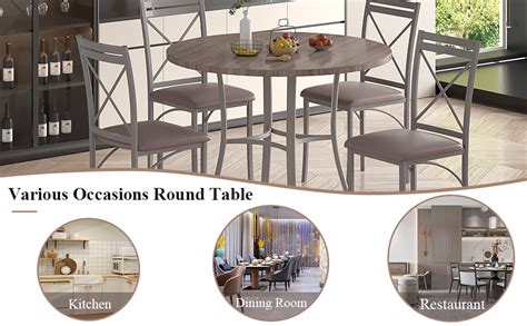 Vecelo 36 Round Dining Table For 4 Wood Grain Dinette