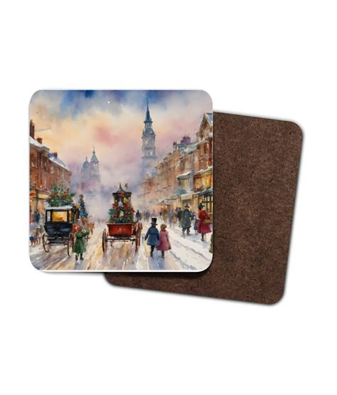 4 Pack Hardboard Coaster Edwardian Christmas Lane The Victorian