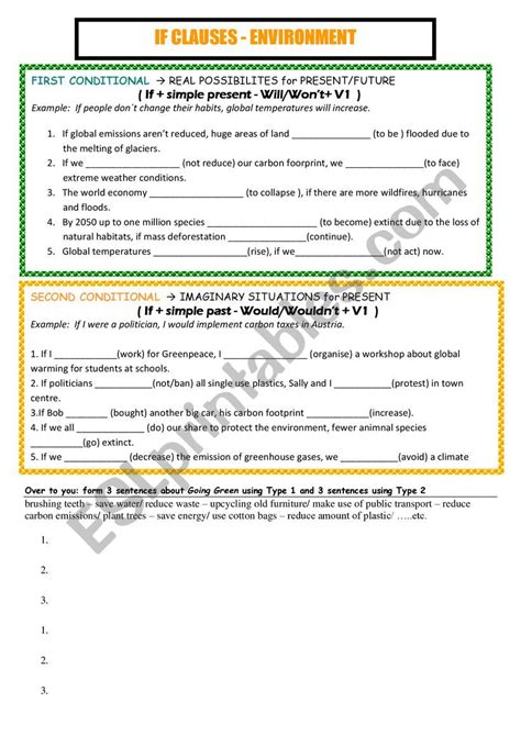 Conditionals Environment Esl Worksheet By Skleinbe