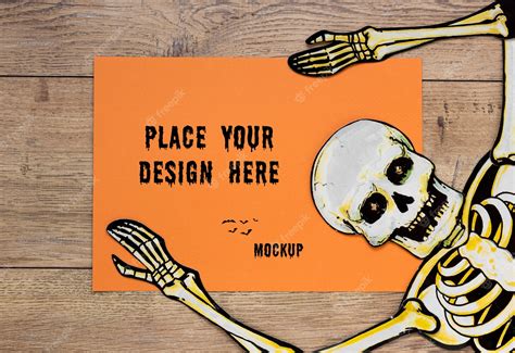 premium psd mock up design with skeleton drawing