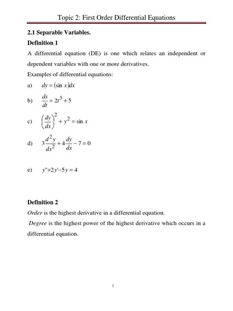 Topic 2 First Order Differential Equations Pdf Equations Electrical Network