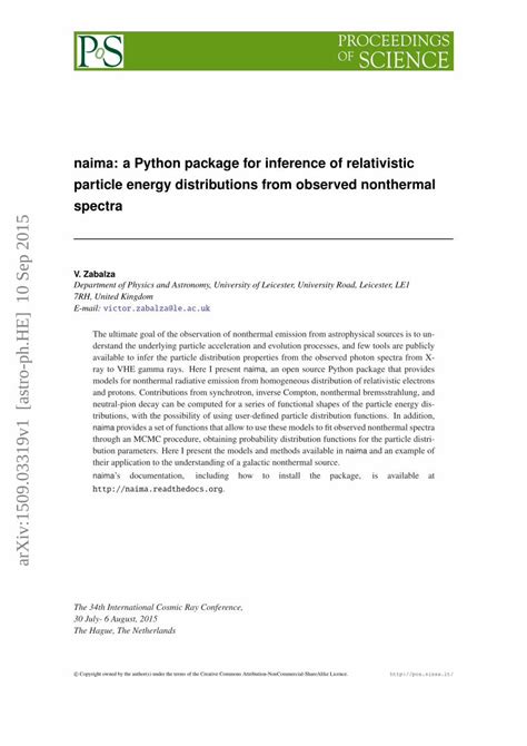 Pdf Naima A Python Package For Inference Of Relativistic · Naima