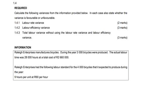Solved Required Calculate The Following Variances From The