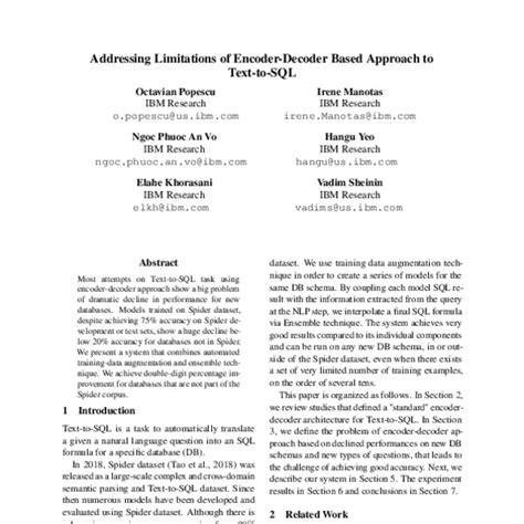 addressing limitations of encoder decoder based approach to text to sql acl anthology