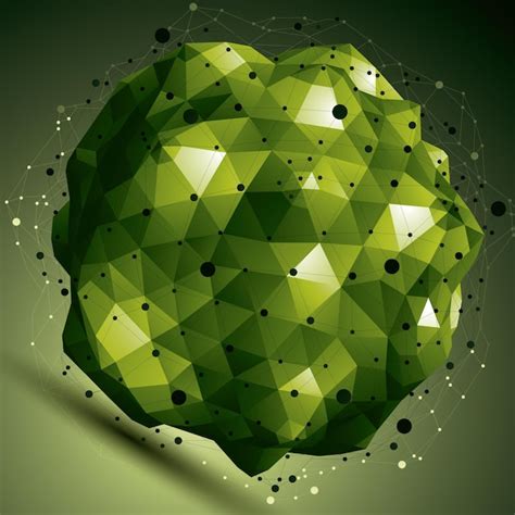 현대 기술의 녹색 세련된 건축 구조 연결된 선과 점이 있는 추상 3d 그림 프리미엄 벡터