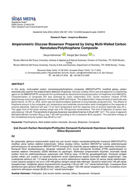 Pdf Amperometric Glucose Biosensor Prepared By Using Multi Walled Carbon Nanotubes