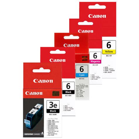 Genuine Canon Bci 3e Black And Bci 6 Black Cyan Magenta Yellow Ink Ca