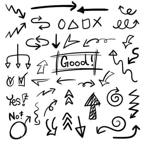 손으로 그린 화살표의 컬렉션 프리미엄 벡터