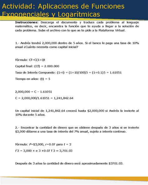 Aplicaciones De Funciones Exponenciales Y Logarítmicas Matemáticas
