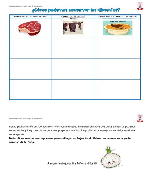 Ficha De Conservacion De Los Alimentos Pdf
