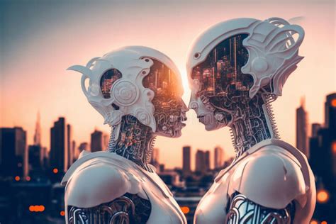 Two Female Robots In Love A Couple Artificial Intelligence Digital Technology Digital Smart