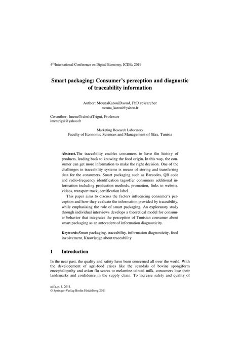 Pdf Smart Packaging Consumers Perception And Diagnostic Of Traceability Information