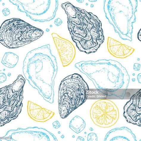 굴 매끄러운 패턴 손으로 그린 벡터 그림 맨 위 보기입니다 디자인 템플릿입니다 음식 메뉴 배경 굴에 대한 스톡 벡터 아트 및 기타 이미지 Istock