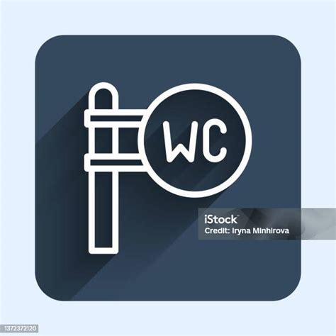 긴 그림자 배경으로 격리 된 흰색 라인 화장실 아이콘 Wc 기호 화장실 파란색 정사각형 버튼 벡터 가정의 방에 대한 스톡 벡터