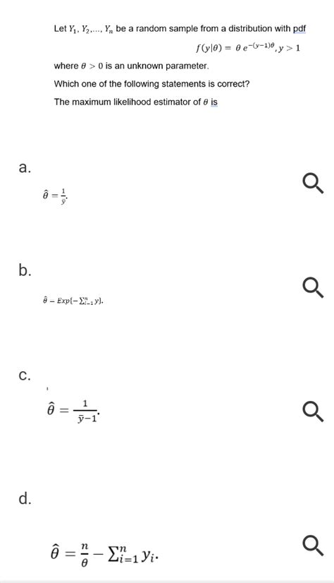 solved let y1 y2 … yn be a random sample from a distribution