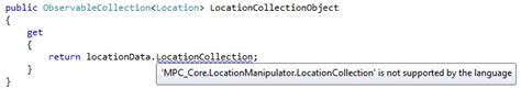 C Observablecollection Is Not Supported By The Language Stack