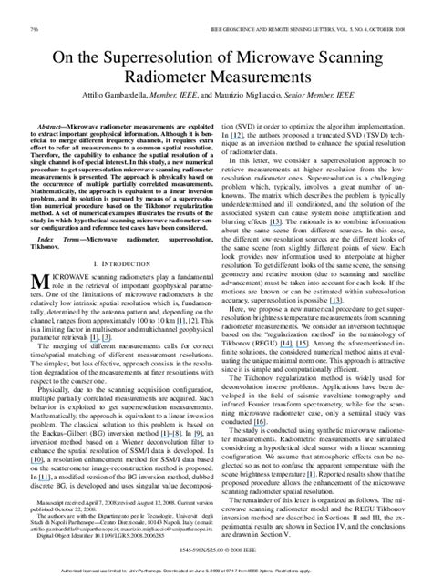 Pdf On The Superresolution Of Microwave Scanning Radiometer Measurements