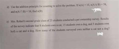 Solved D Use The Addition Principle For Counting To Solve