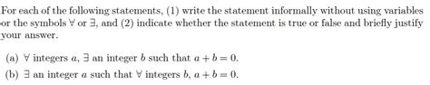 Solved For Each Of The Following Statements 1 Write The