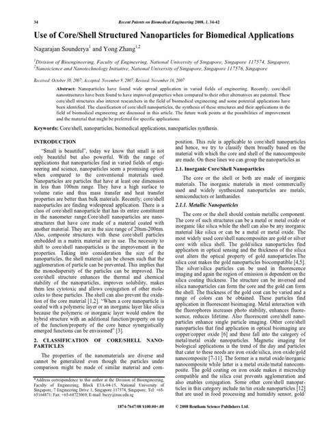Use Of Coreshell Structured Nanoparticles For Biomedical Applications Pdf Nanoparticle
