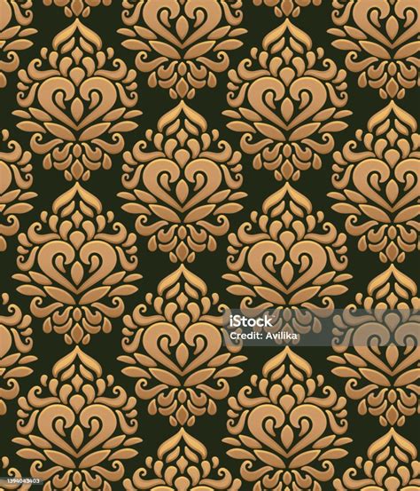 바로크 양식의 금 패턴 커튼 벽지 직물 포장지에 적합합니다 갈색에 대한 스톡 벡터 아트 및 기타 이미지 갈색 곡선 골동품 Istock