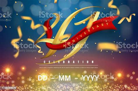 금과 파란색 배경에 41 주년 기념 로고 템플릿 빨간색 리본 벡터와 색종이 고립 된 디자인 요소로 황금 숫자를 축하하는 41 번째 광고에 대한 스톡 벡터 아트 및 기타