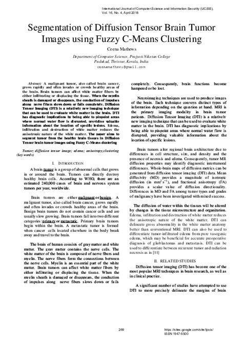 Pdf Segmentation Of Diffusion Tensor Brain Tumor Images Using Fuzzy C
