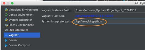 Python How To Configure Vagrant Venv In Pycharm On Mac Os Stack