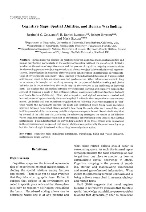 Pdf Cognitive Maps Spatial Abilities And Human Wayfinding