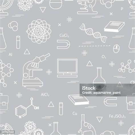 다양 한 과학 교육 요소와 원활한 패턴 글로브 현미경 자석 플라스 크 분자 및 기타 0명에 대한 스톡 벡터 아트 및 기타 이미지 Istock