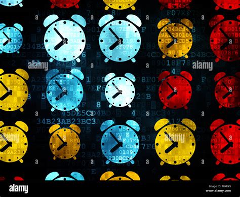 Time Concept Alarm Clock Icons On Digital Background Stock Photo Alamy
