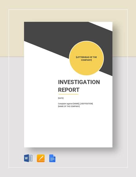 Investigation Report Templates Docs PDF Word Pages
