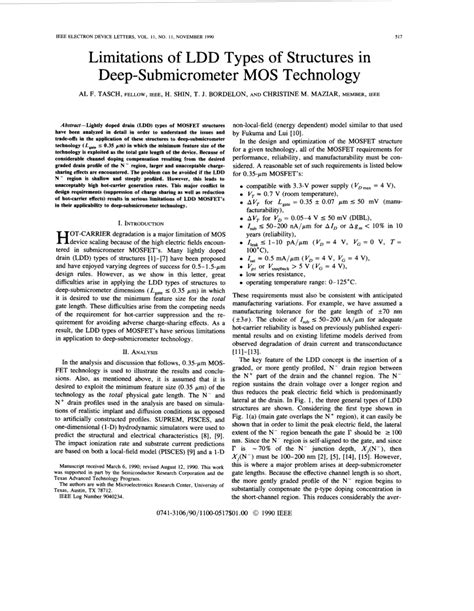 Pdf Limitations Of Ldd Types Of Structures In Deep Submicron Mos Technology