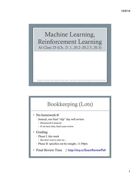 Pdf Machine Learning Reinforcement Learning Ai Class 25 Ch 211