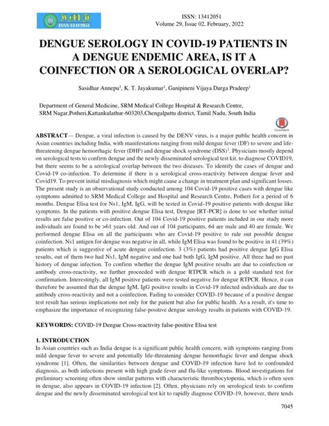 Pdf Dengue Serology In Covid 19 Patients In A Dengue Endemic Area Is It A Coinfection Or A
