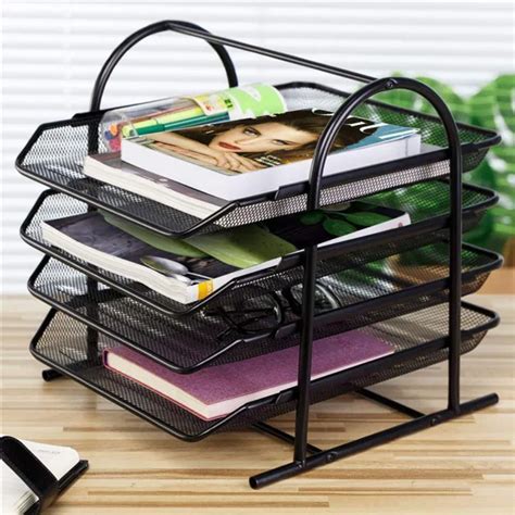 4 Tier Document Tray Office Desk Organizer Desktop Document Stackable File Organizer For Desk