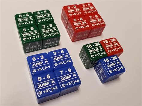 15x Battletech Movement Dice Color Coded Walk Run Jump Movement Modifier Dice