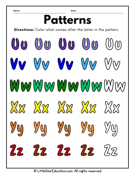 Preschool Letter Patterns Color And Sequence Early Math Skills