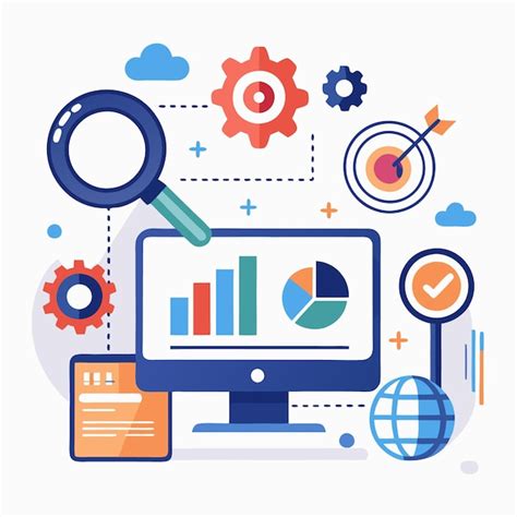computer screen with charts graphs and icons representing business