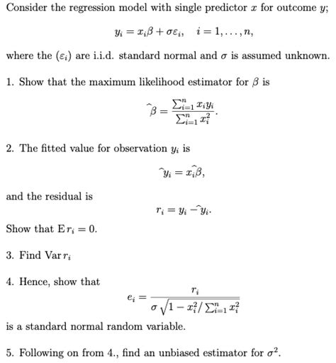 Solved Consider The Regression Model With Single Predictor X