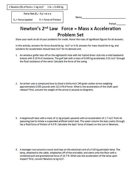 Newtons 2nd Law Problem Set With A Key Amped Up Learning