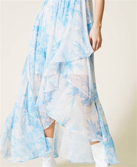 Vestido Largo Con Estampado De Flores Toile De Jouy Mujer Azul