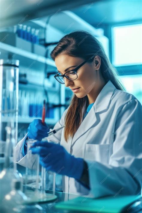 Premium Photo Portrait Of A Woman Working In The Lab
